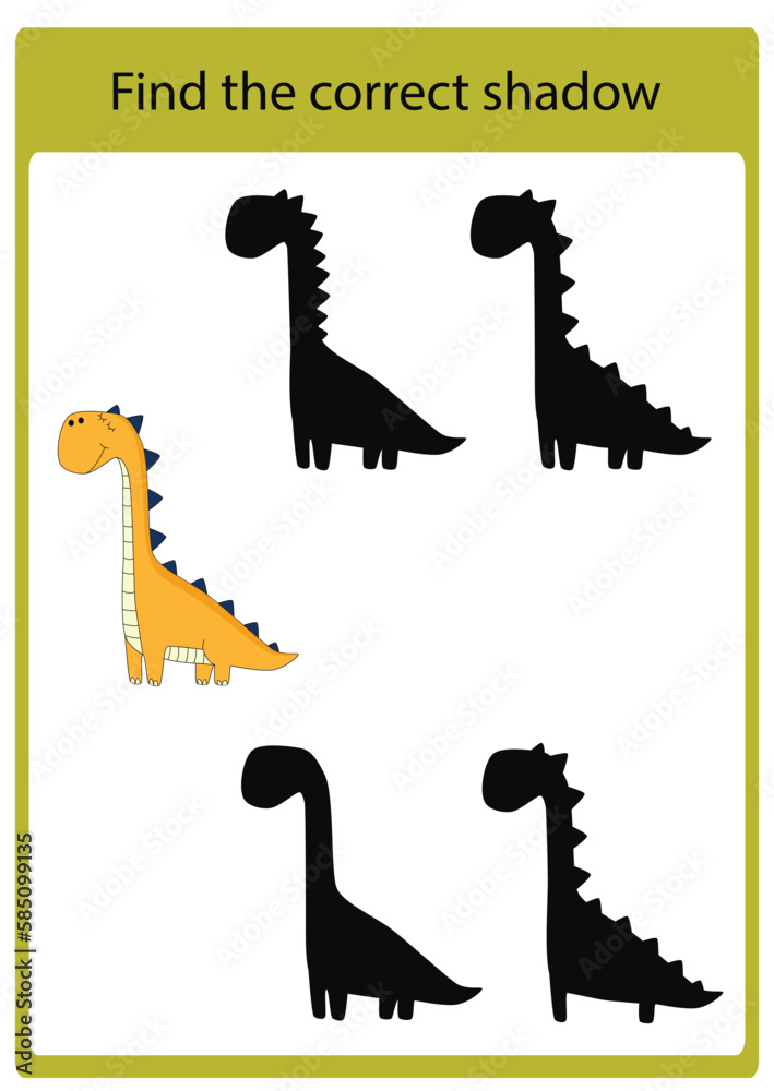 Dinosaur activities for kids. Find the correct shadow. Educational game ...