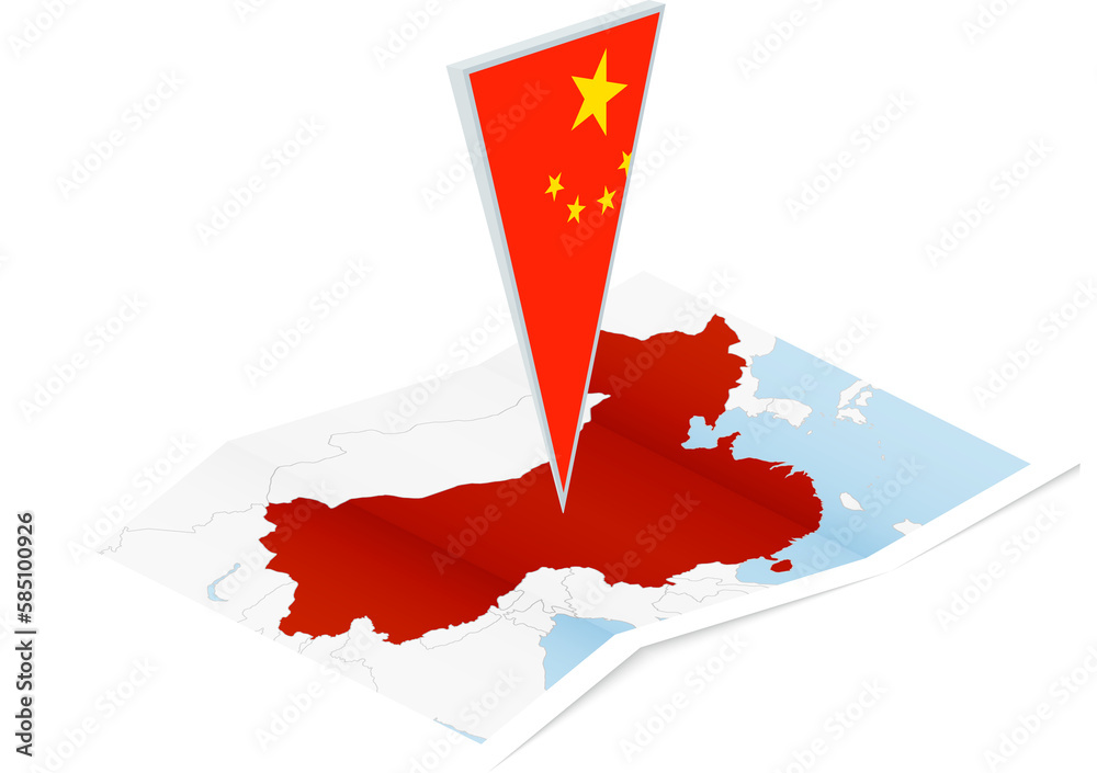 China map with triangular flag in Isometric style Stock Illustration ...
