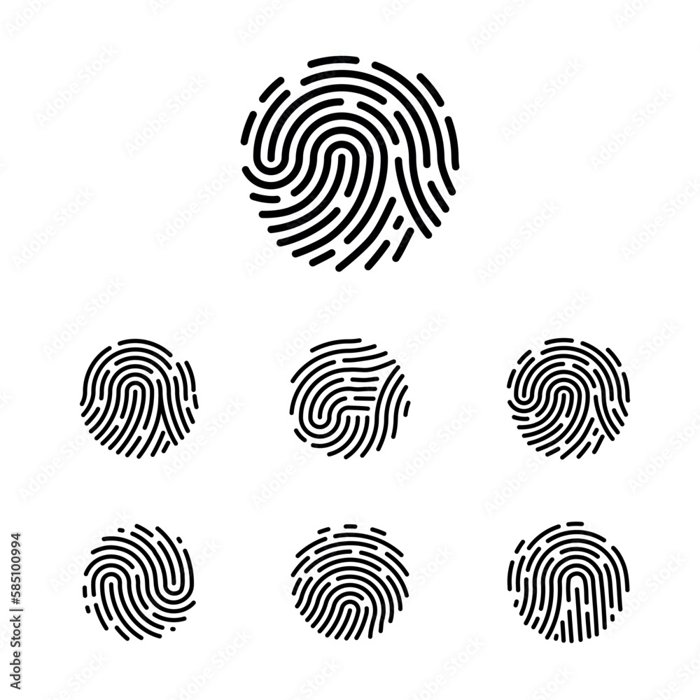 Unique fingerprint icon. Human finger imprint logo. Thumb print for access. Personal property ...