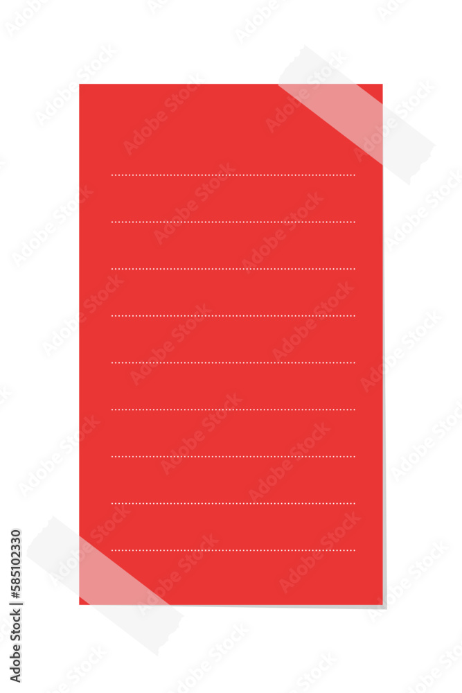Vertical rectangle red sticky post note template. Taped office memo ...