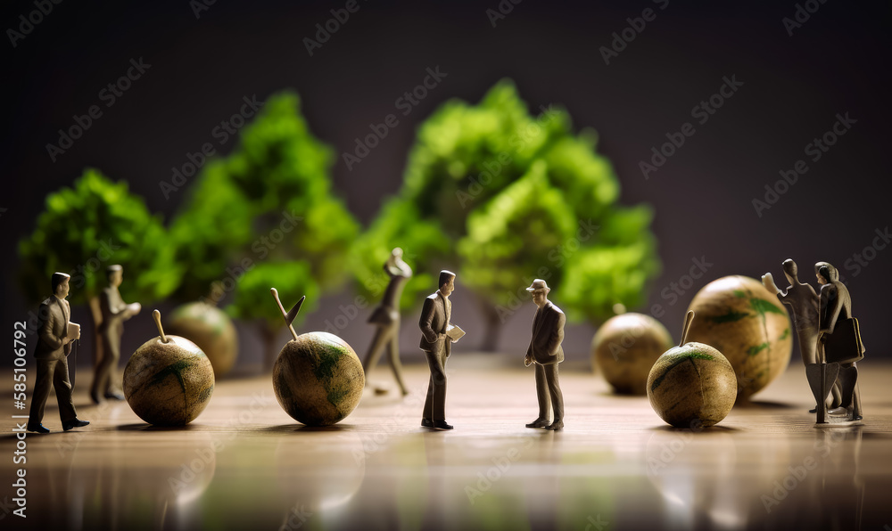 Little figures of people. Miniature businessmen among the artificial ...