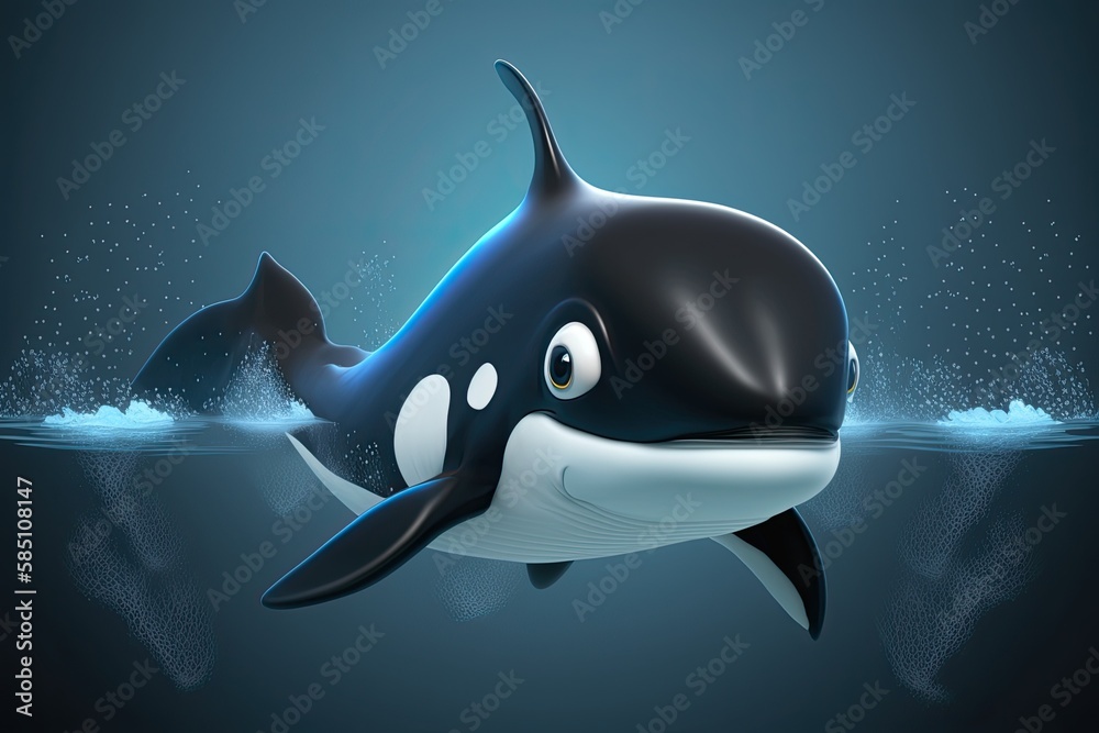 Cute Cartoon Killer Whale Character Underwater in the Ocean (Generative ...