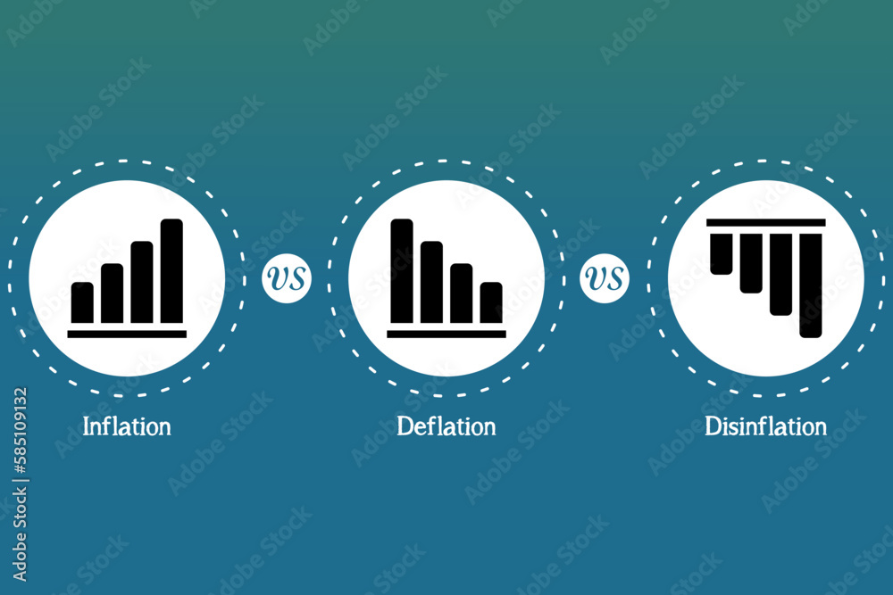 Vector Illustration of Inflation, Deflation and Disinflation with Icons ...