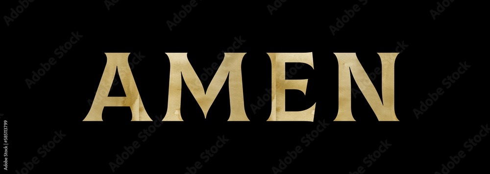 Elegant font. Text of the word amen with a golden texture on a black ...