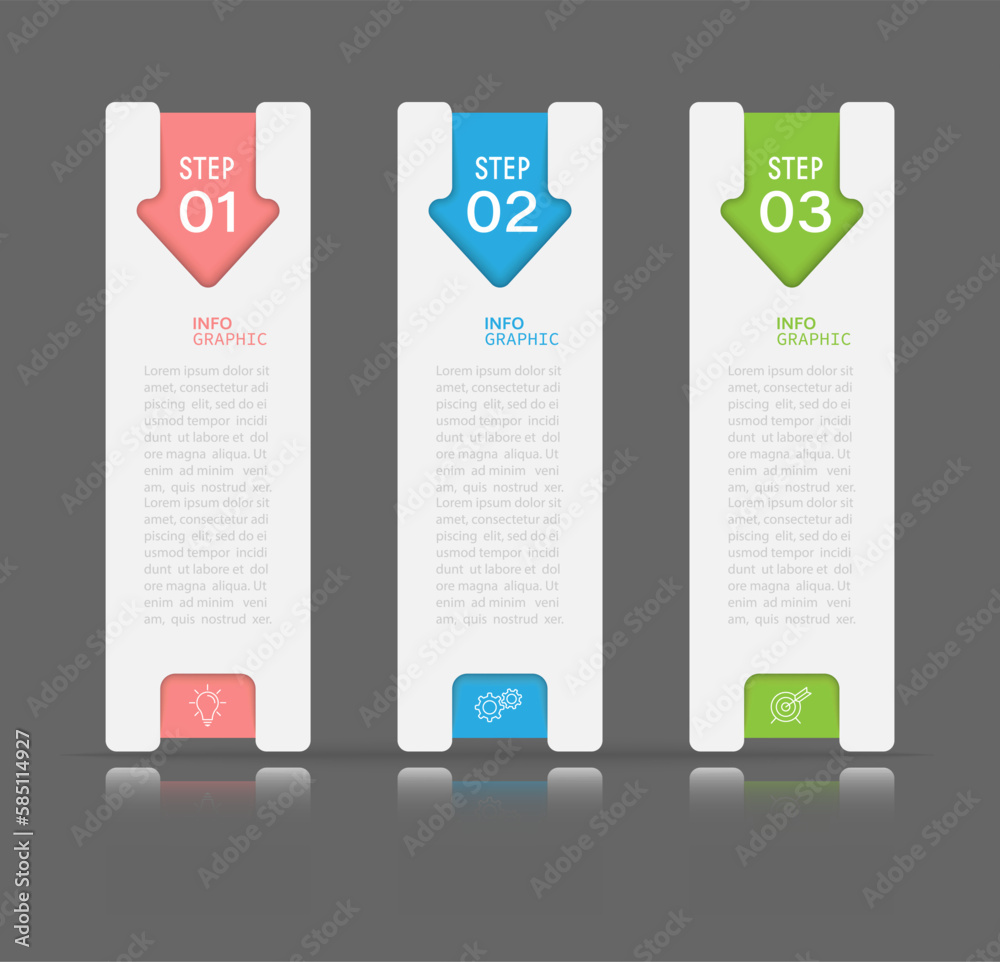 Business infographics. 3 stages of achieving the goal. Stages of the ...