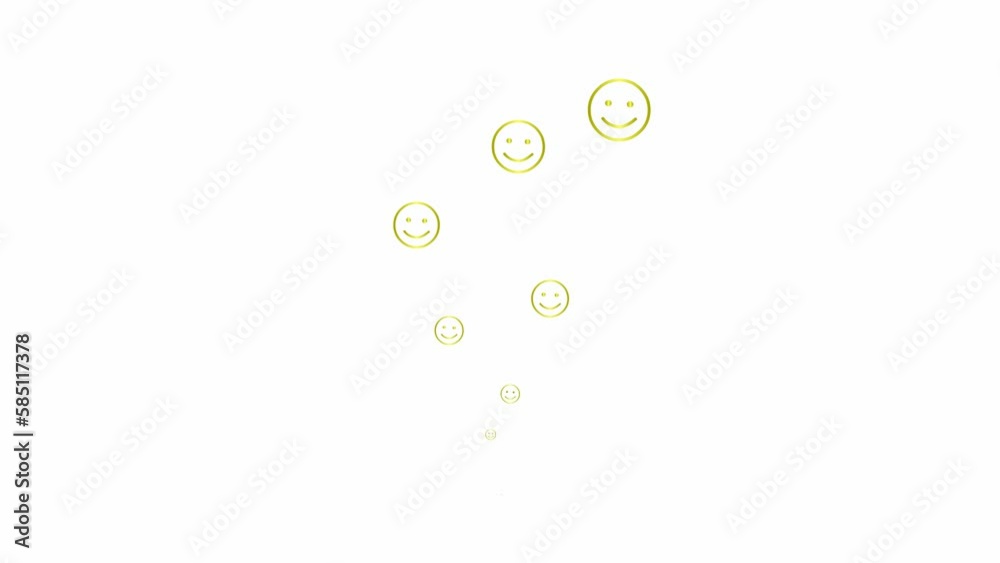 Animated golden symbol of emotions fly from bottom to top. Linear icons ...
