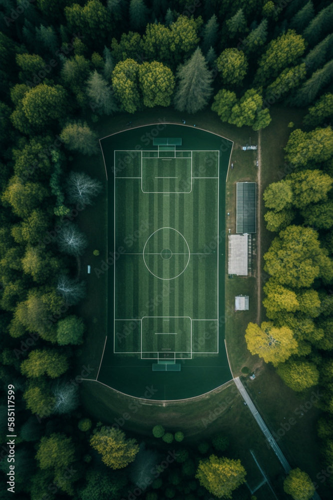 Soccer field seen from above, nature, green, wide view, soccer game ...