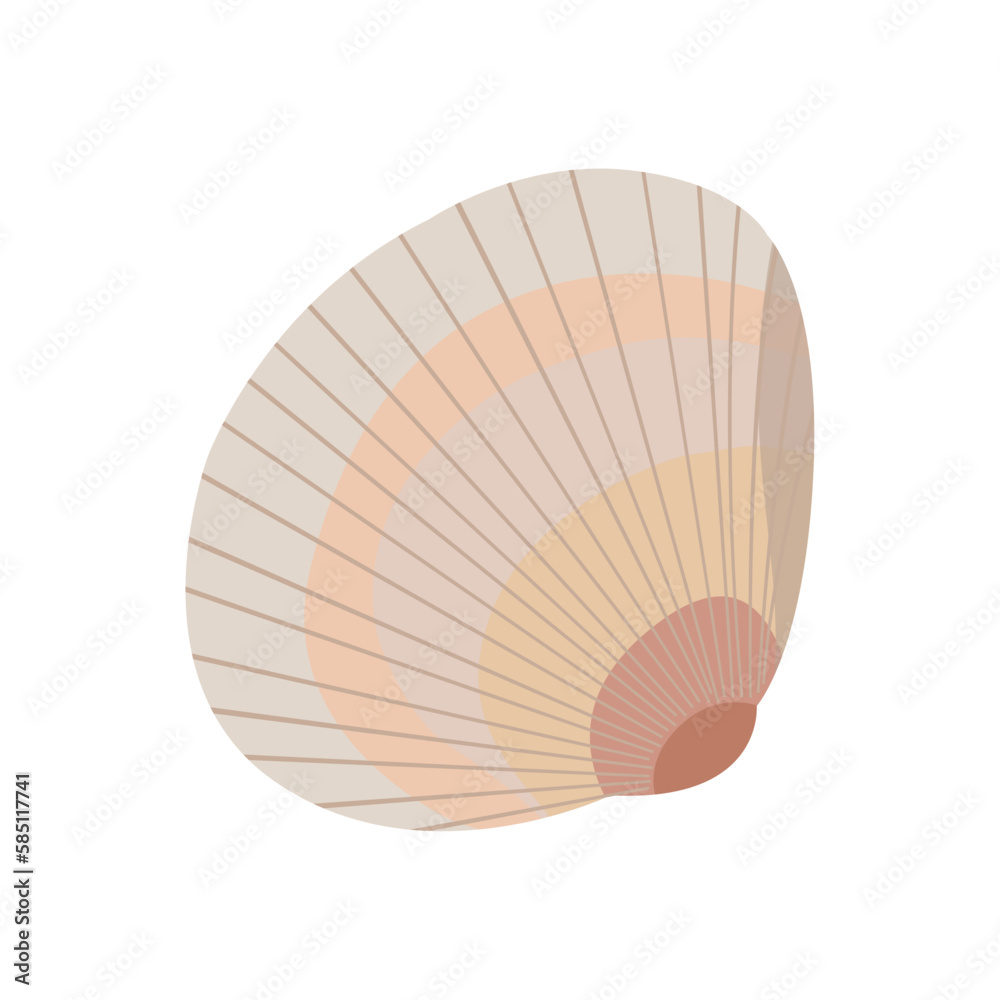 Cartoon beige seashell mussel, scallop isolated, close-up, on a ...