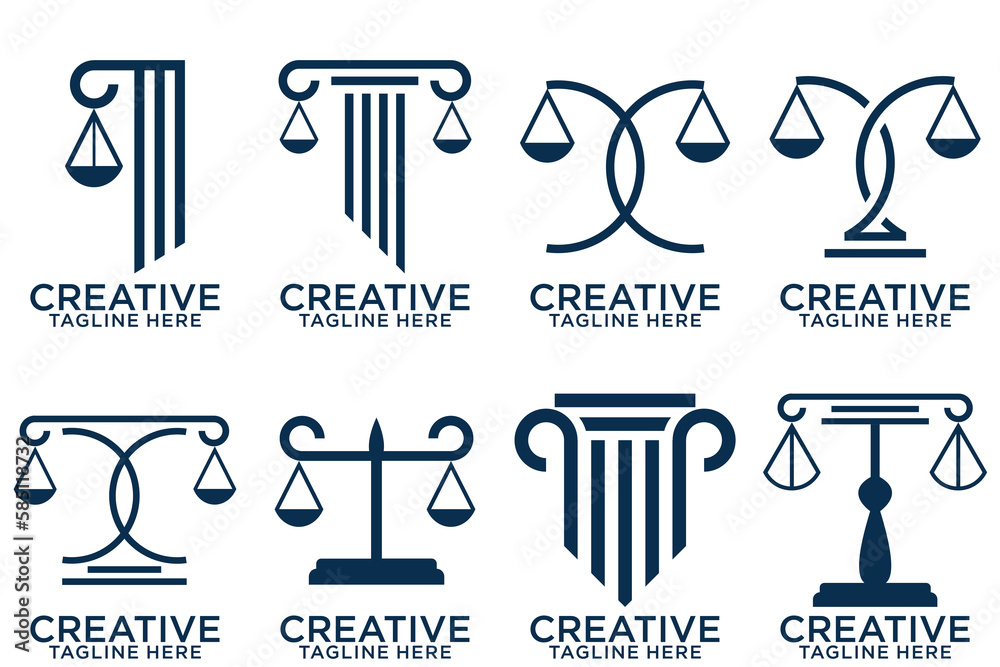 Law firm logo set. Law office logotypes set with scales of justice ...