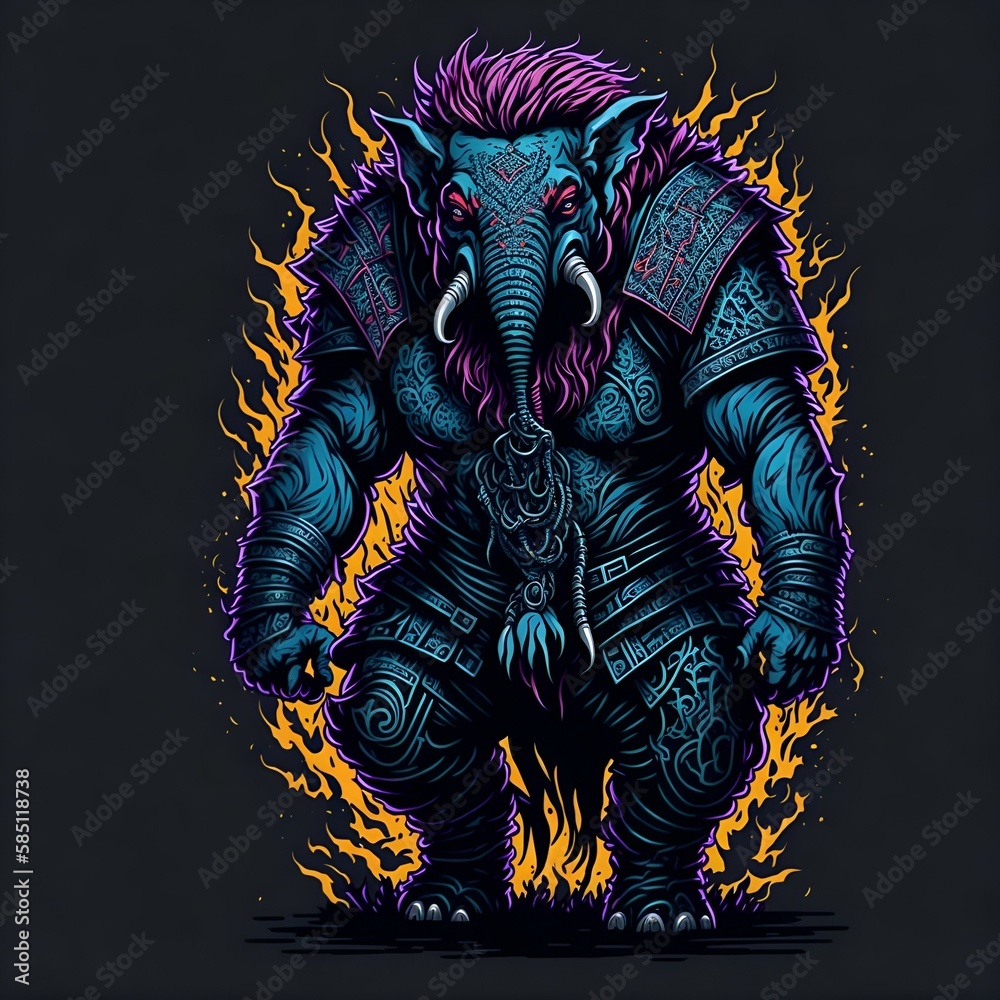 T-shirt sticker art of a grafitti fantasy berserker elephant ...
