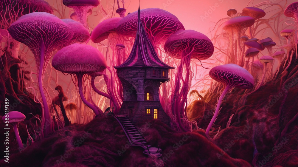 AI Generated Art of Magenta illustrations of brains and cordyceps could ...