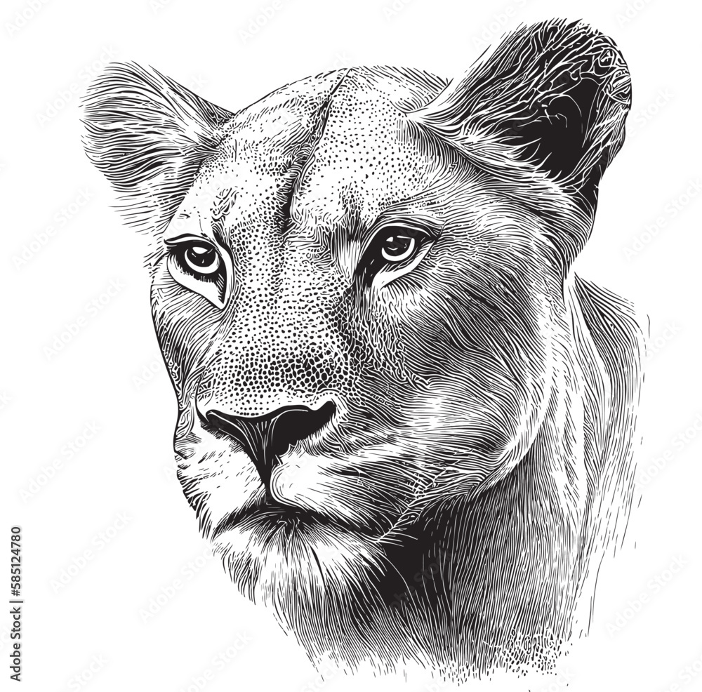 Lioness portrait hand drawn sketch illustration, Wild animals Stock ... Lioness portrait hand drawn sketch illustration, Wild animals Stock ...