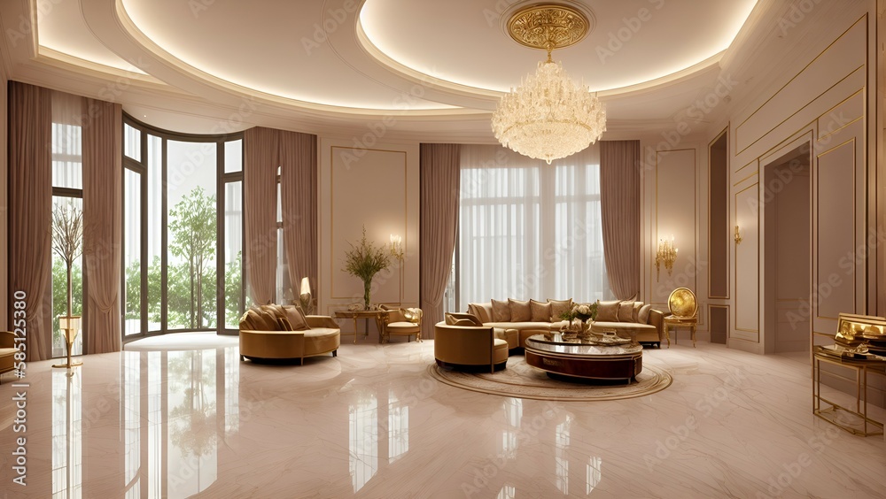 Stunning Luxury Hall interior design with marble floor, High ceilings ...