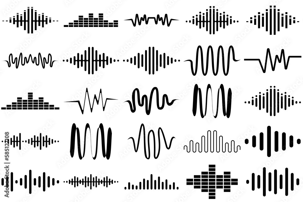 Sound waves set. Modern sound equalizer. Radio wave icons. Volume level ...