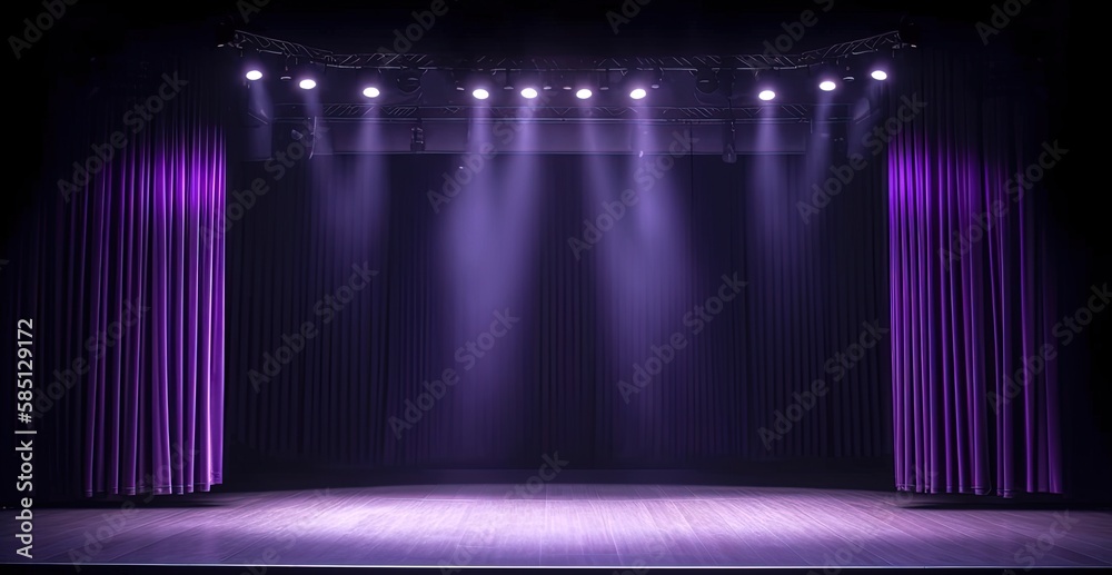 empty musical theater stage with purple curtains Show Spotlight on ...