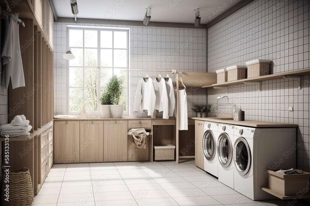 Laundry Room: Create a set of images that showcase a bright, functional ...