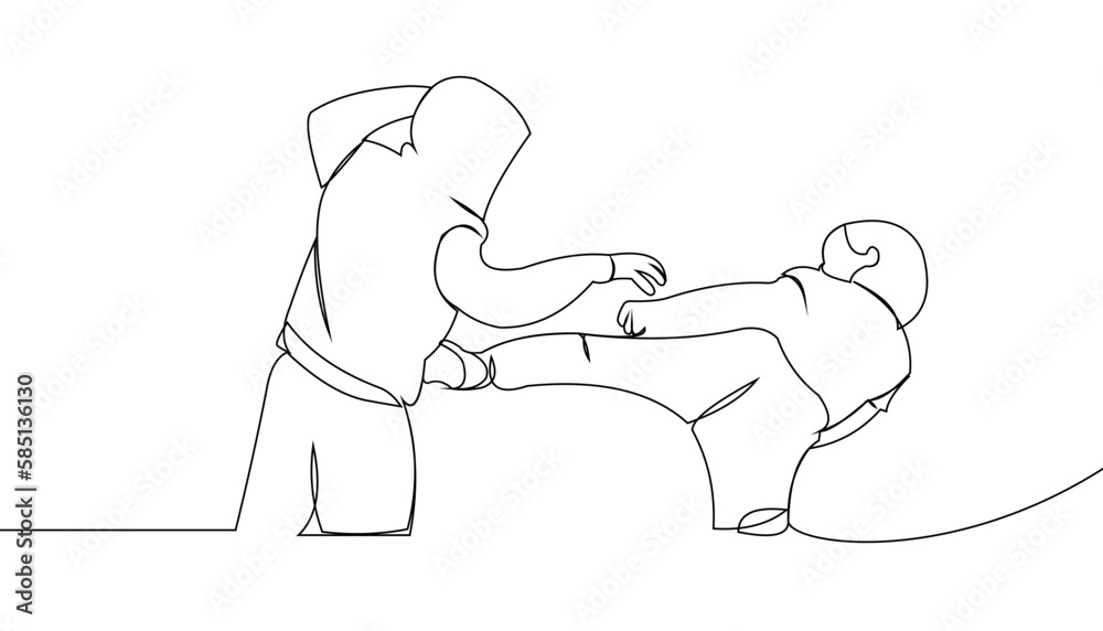 Single continuous line drawing young agile woman boxer attack with ...