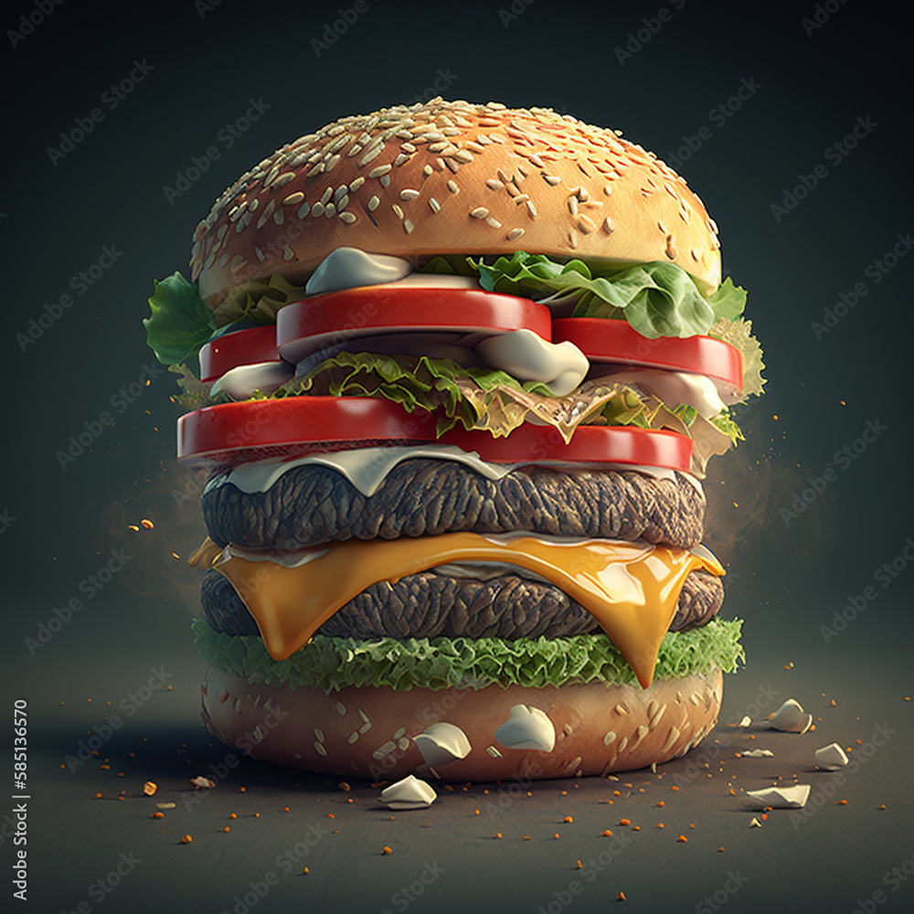 Fast food burgar 3d ai generated Stock Illustration | Adobe Stock