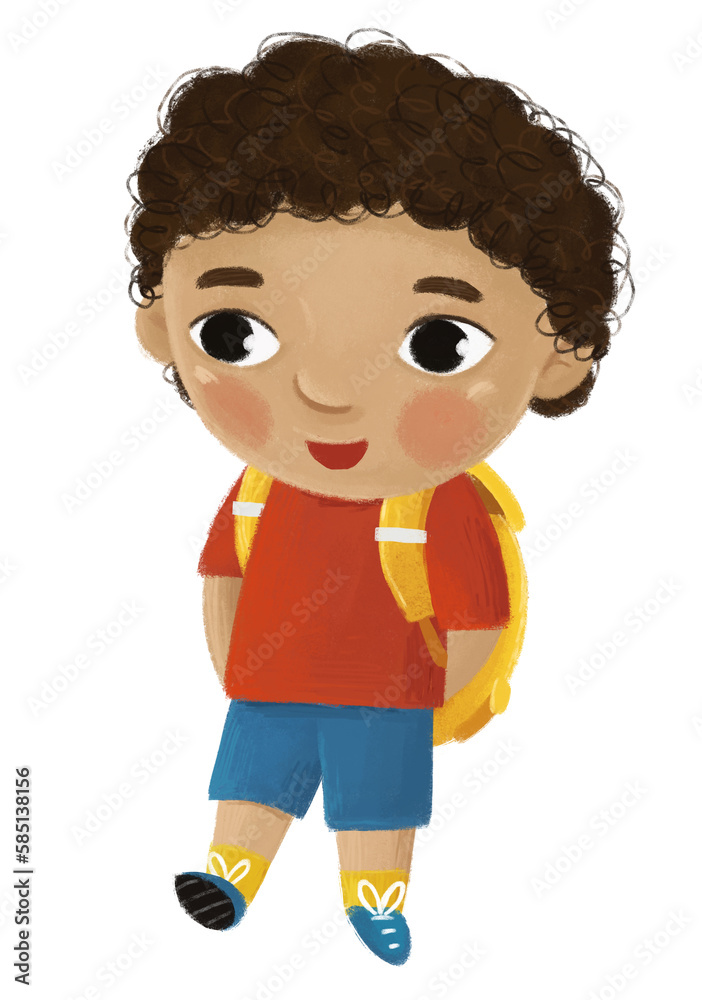 cartoon child kid boy pupil going to school learning childhood ...