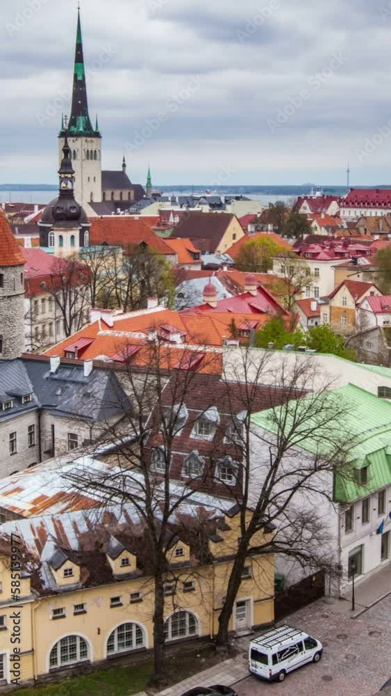 4k Timlapse of aerial view of Tallinn Medieval Old Town in day with ...