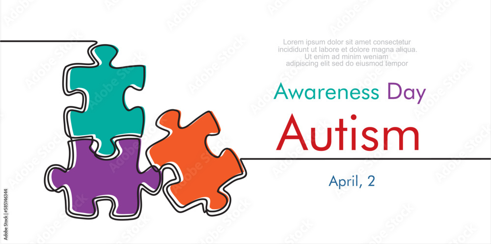 Vetor de Continuous one line drawing of grup of puzzle. Autism ...