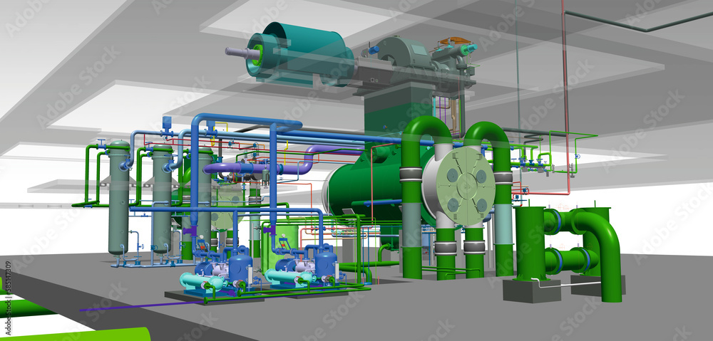 steam turbine power plant layout 3D illustration Stock Illustration ...
