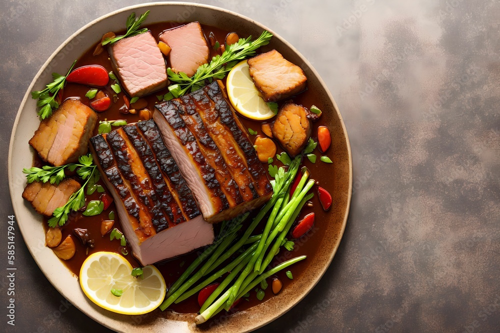 Braised Pork Belly, generative art by A.I. Stock-Illustration | Adobe Stock