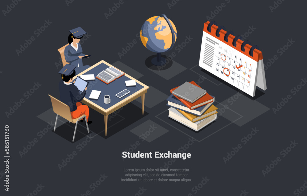 Student Exchange, Work And Travel Program. Boy And Girl Exchange ...