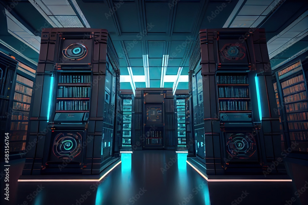 futuristic library data center with interactive gaming and vr ...