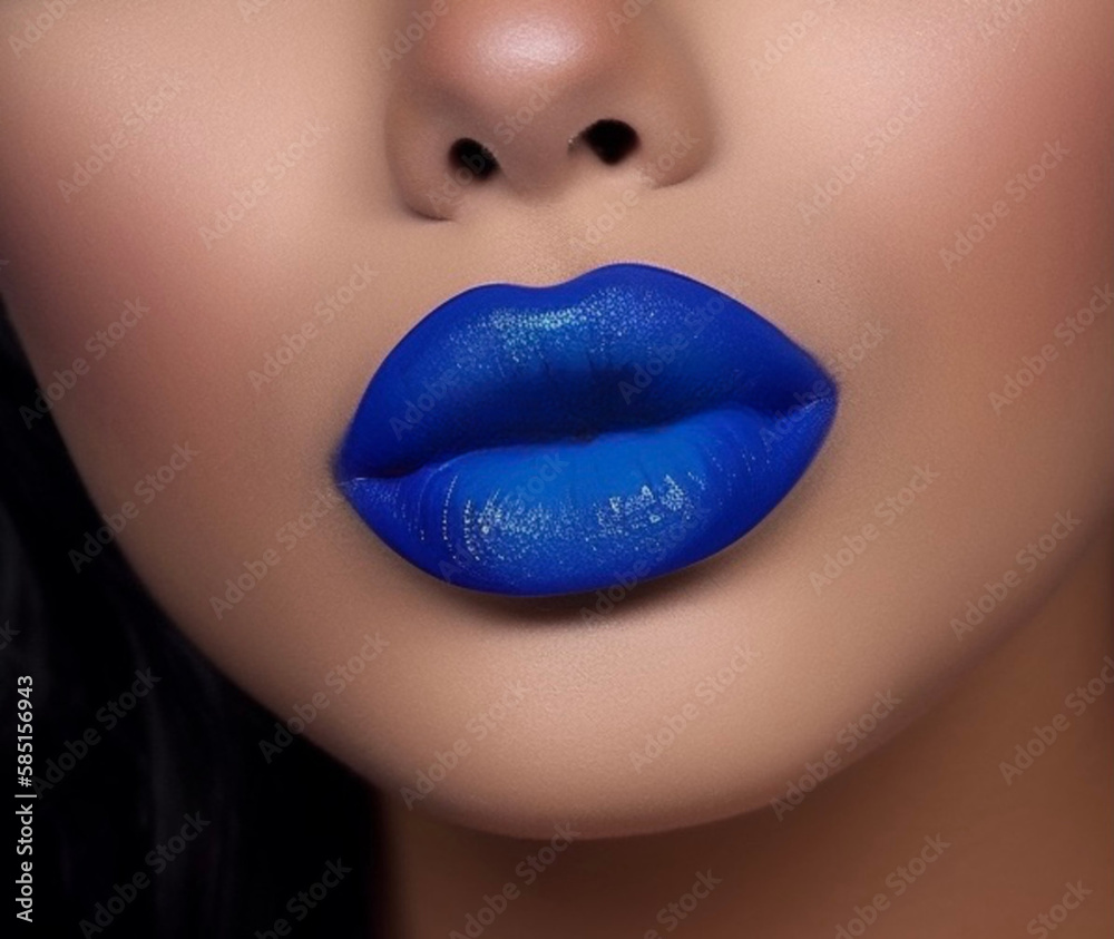 Sexy Lips Close Up Beautiful Perfect Makeup Blue Lip Gloss Big Lip Cosmetic Beauty
