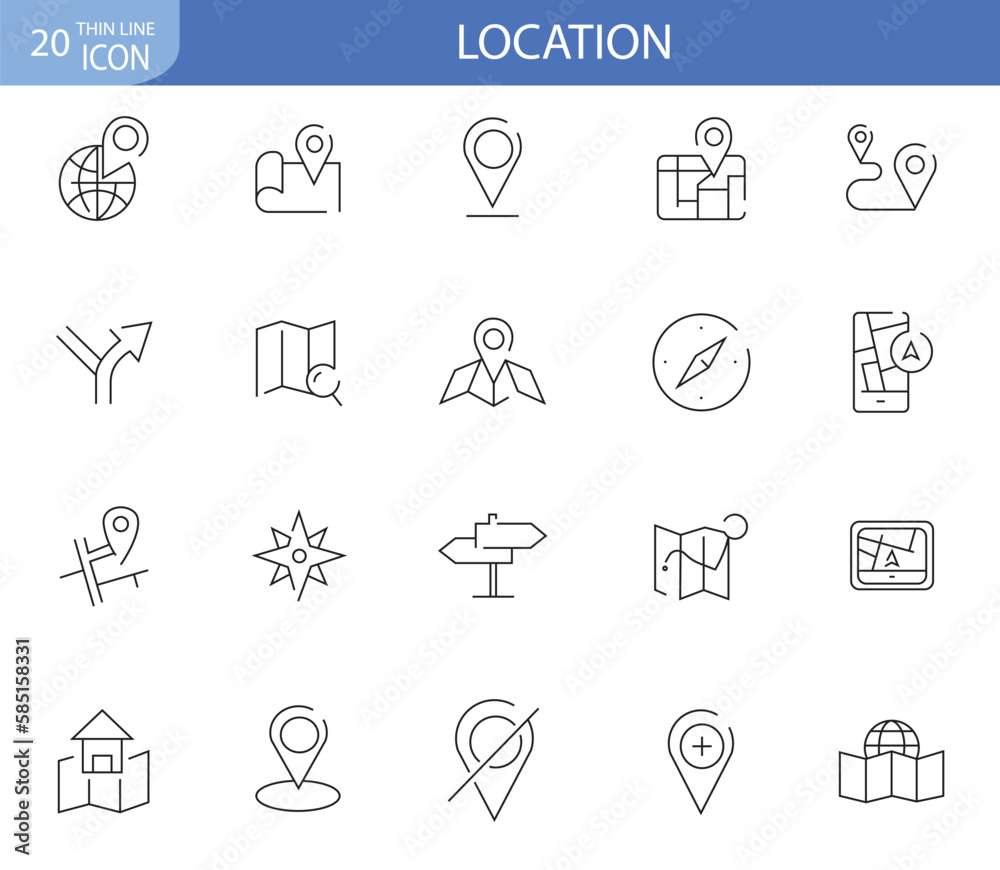 Vecteur Stock Location icon set. Containing map, map pin, gps ...