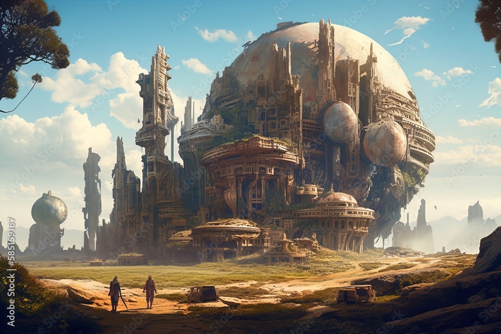 A world where giants and humans coexist, with enormous architecture and ...