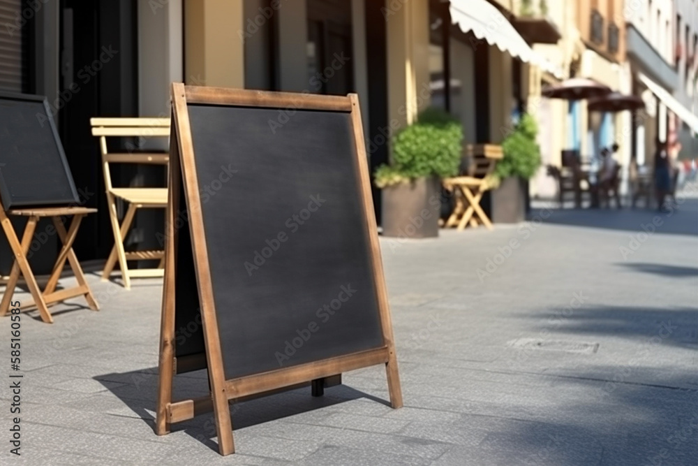 Blank restaurant shop sign or menu boards near the entrance to ...
