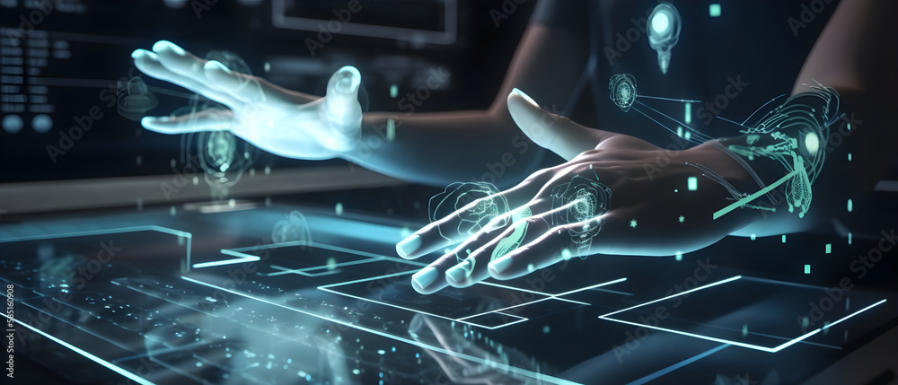 Artificial intelligence (AI) Technology. Showing hologram in the cyber ...