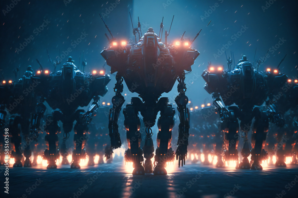 Rising from the horizon, a massive army of robots stands united ...