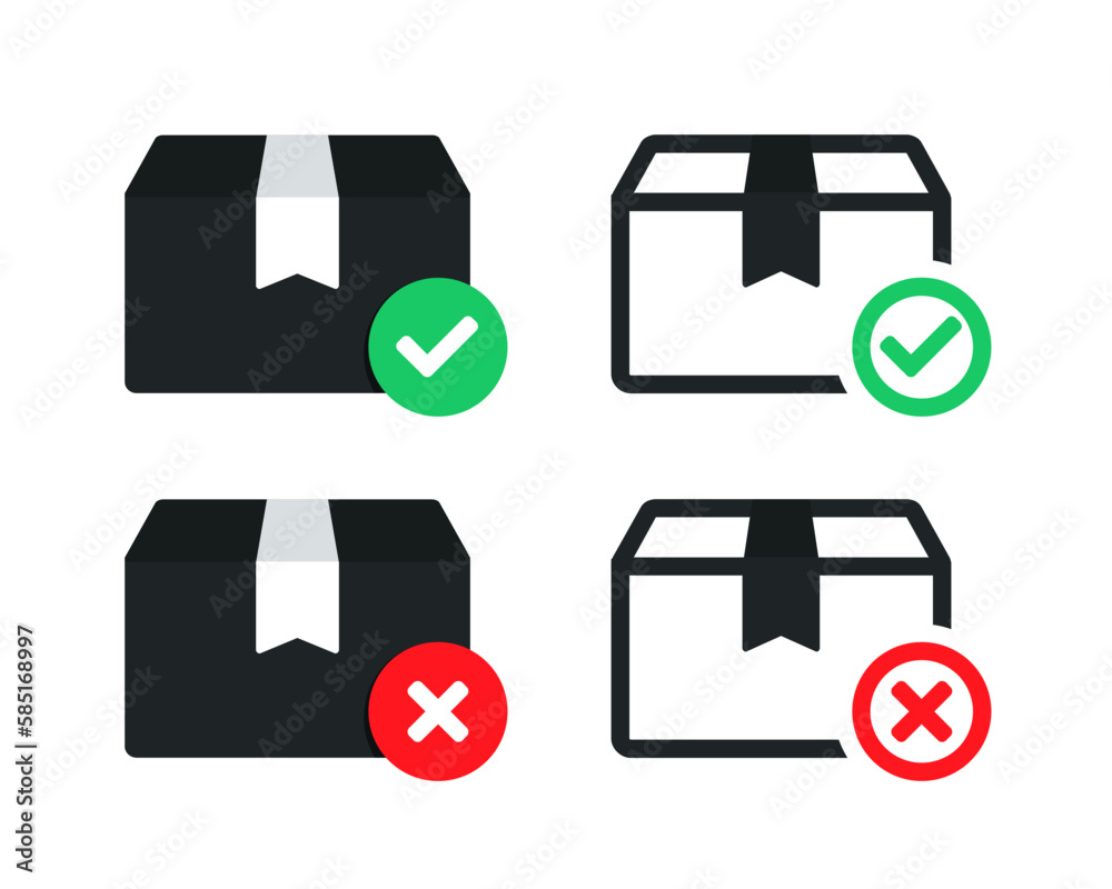 Package box check mark icon. Shipment courier cancel. Illustration ...