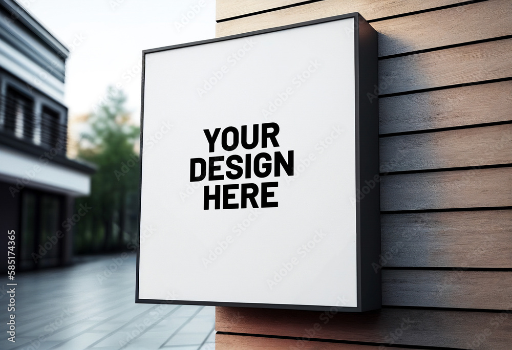 White square signboard mockup in outside for logo design, brand ...