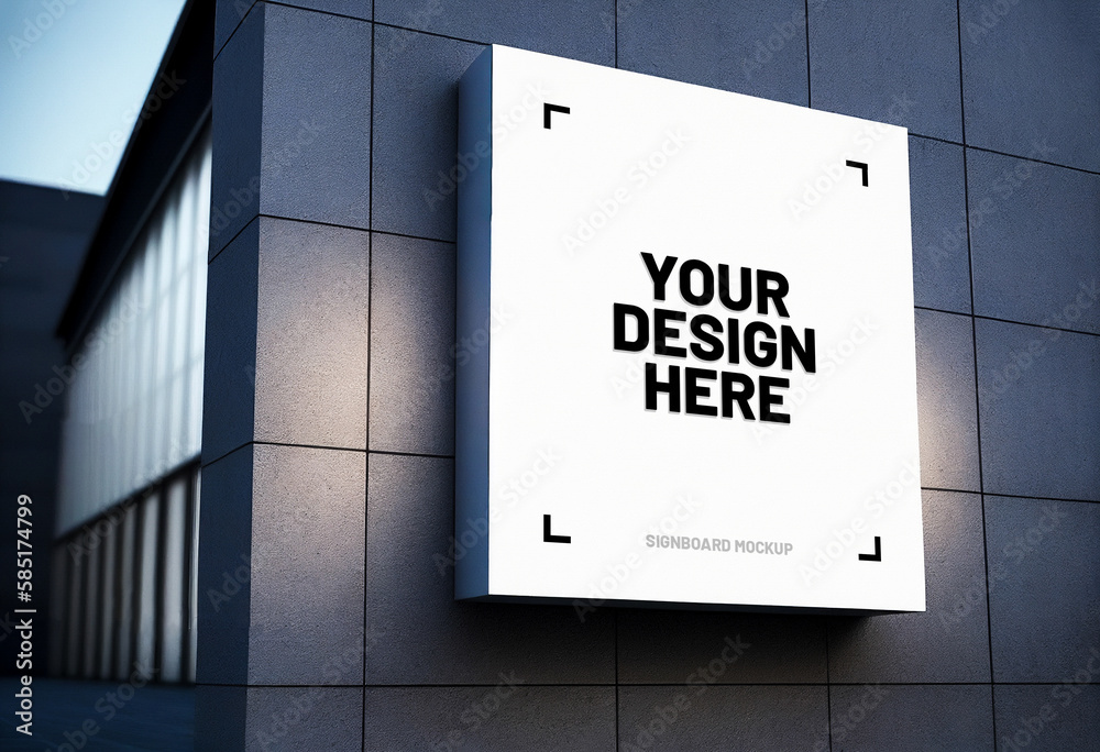 White square signboard mockup in outside for logo design, brand ...
