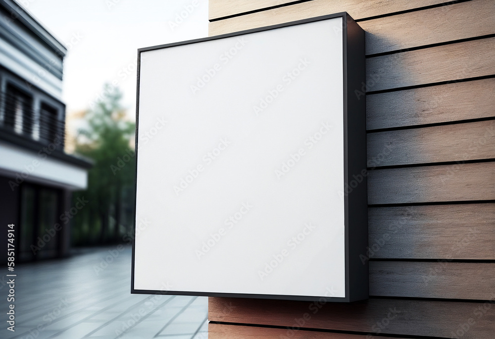 White square signboard mockup in outside for logo design, brand ...