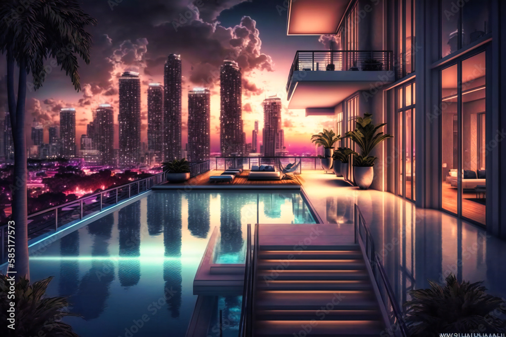 Awe-inspiring Miami penthouse terrace presents a luxurious pool retreat ...