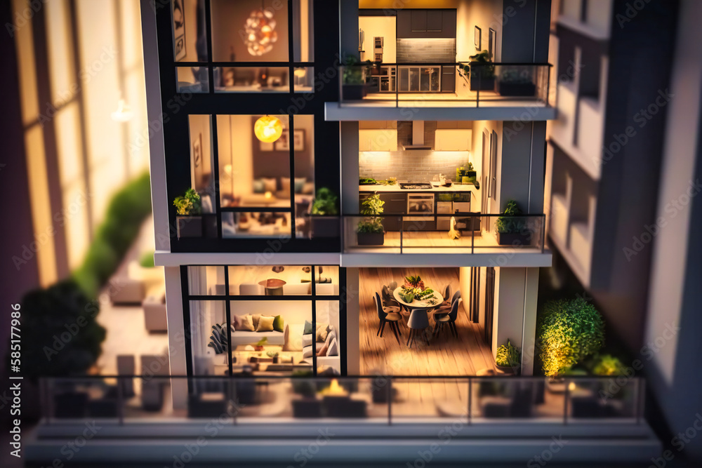 Contemporary high-rise condo reveals elegant balconies, emphasizing its ...