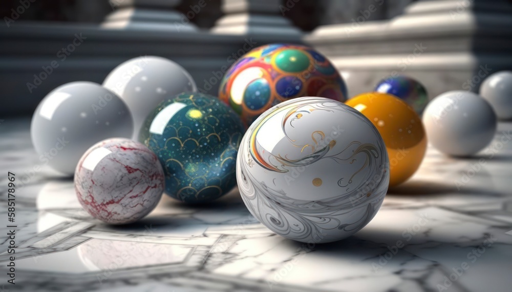 marble balls, different sizes shapes, 3D render game engine unreal ...