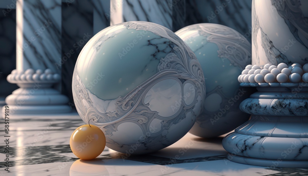 marble balls, different sizes shapes, 3D render game engine unreal ...