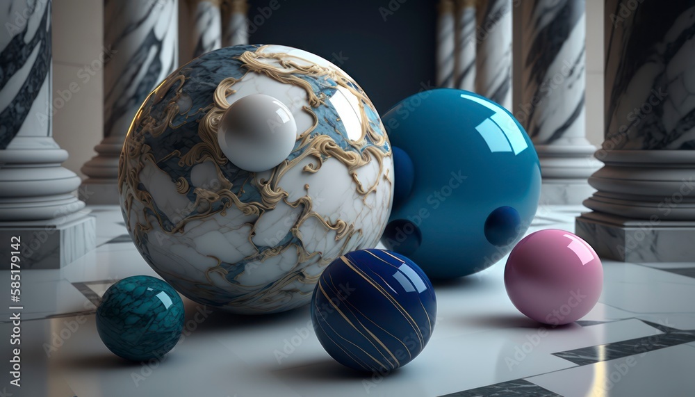 marble balls, different sizes shapes, 3D render game engine unreal ...