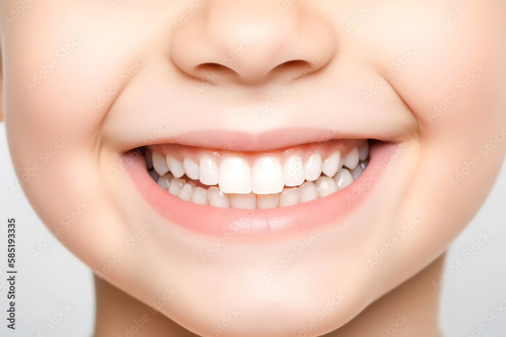 perfect kids smile close up, happy little girl with beautiful white ...