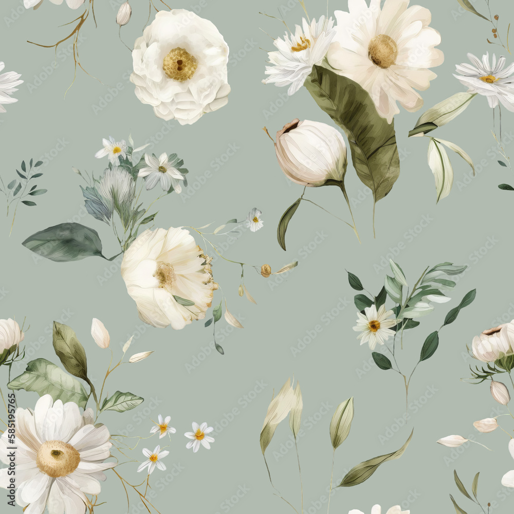 Seamless Surface Design Fabric Design Pattern with White Flowers Stock ...