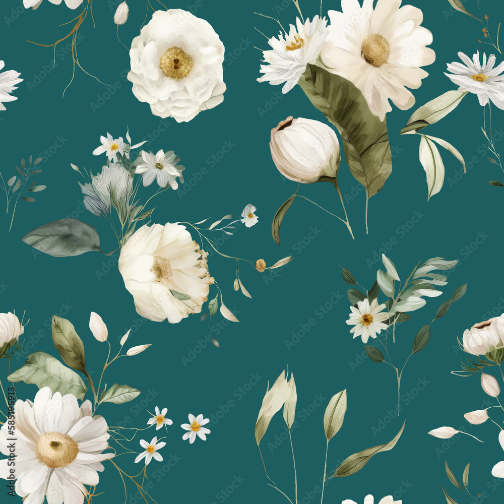 Seamless Surface Design Fabric Design Pattern with White Flowers Stock ...