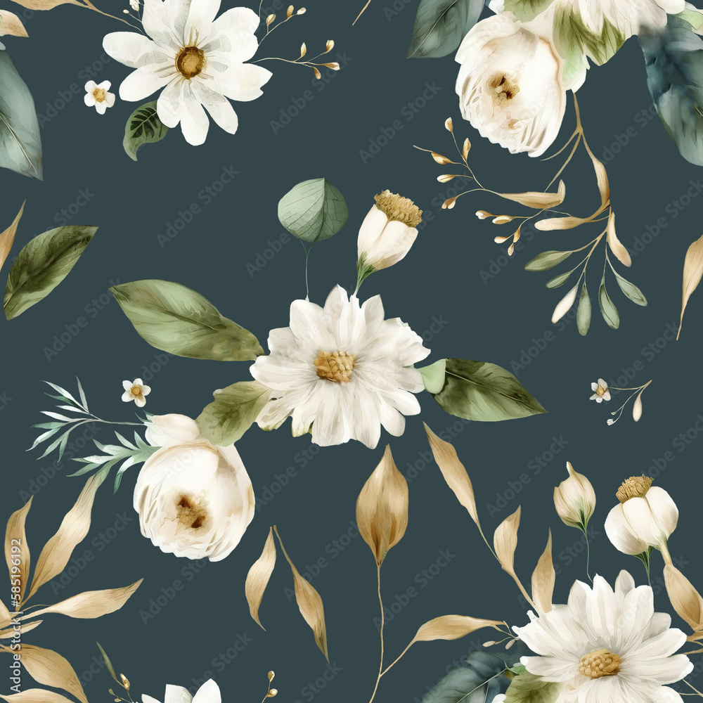Seamless Surface Design Fabric Design Pattern with White Flowers Stock ...