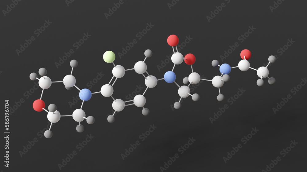 linezolid molecule, molecular structure, oxazolidinones, ball and stick ...