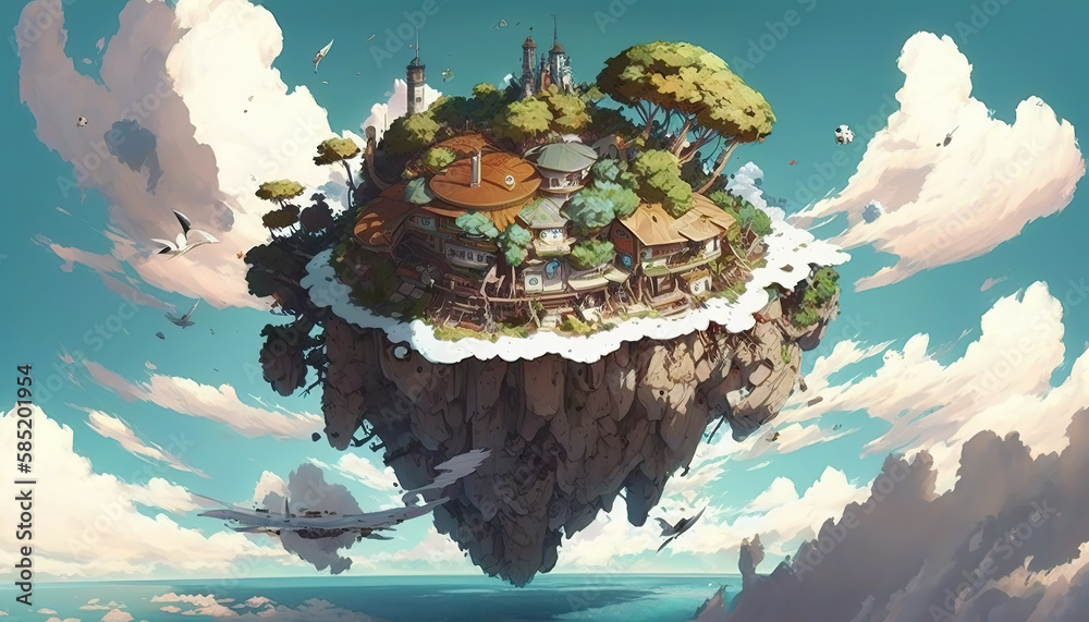 an abandoned island in the sky, beautiful and fairytale inspired, anime ...